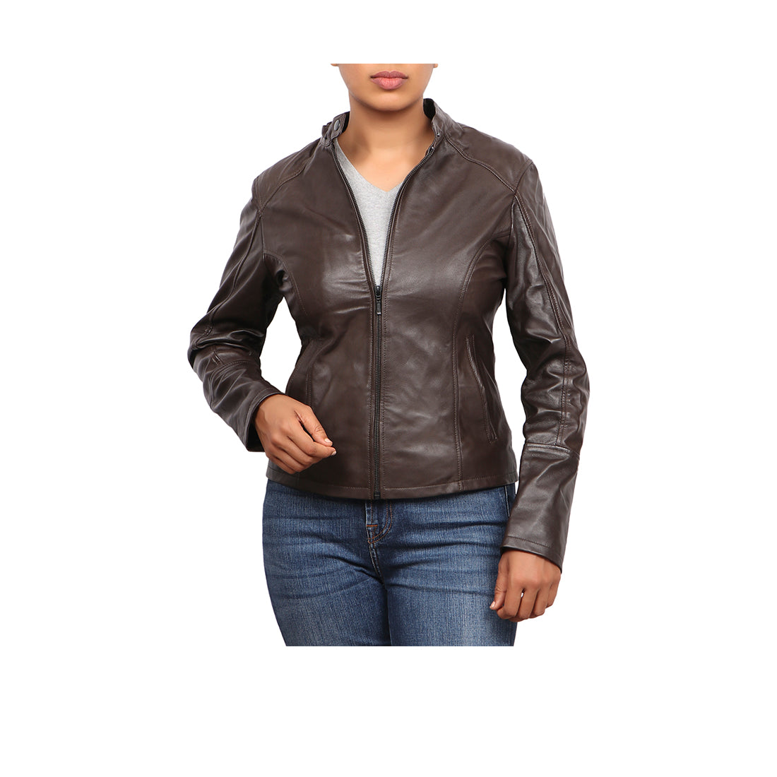 Buy Brown Carmen Racer Womens Jacket Online - Hidesign